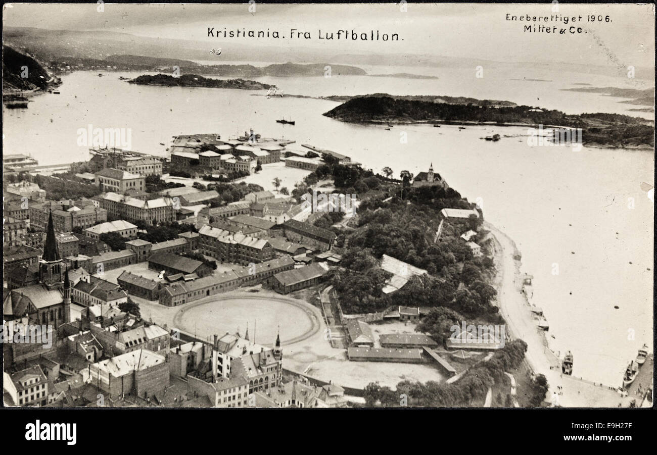 Aerial photograph of Kristiania (now Oslo) from a hot air balloon in ...