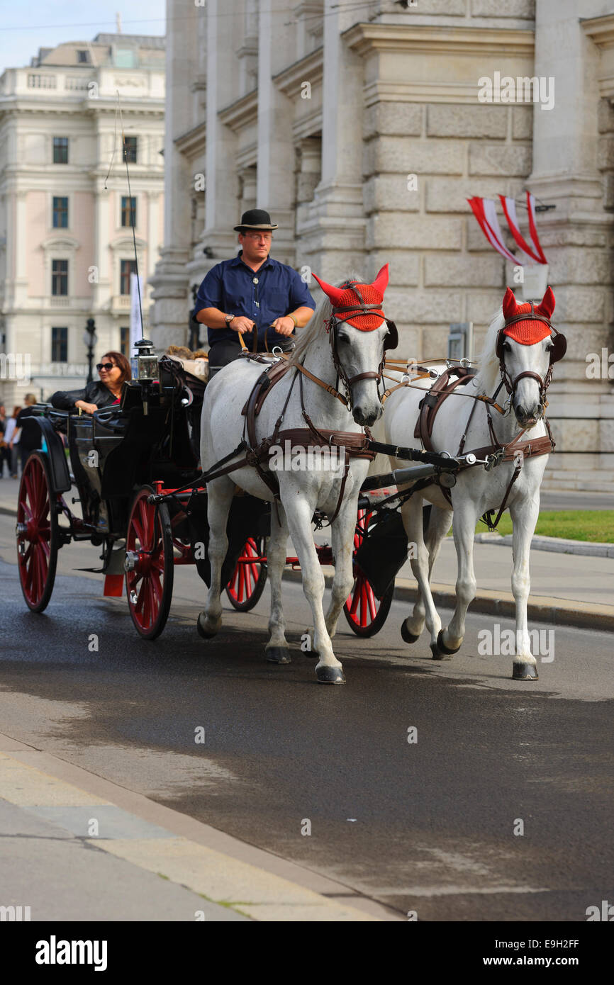 Fiaker, horse-drawn carriage at the Burgtheater, Vienna, Austria Stock ...