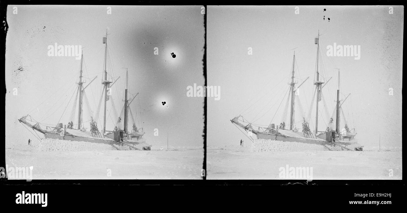 Photograph of the 'Maud', a ship trapped in ice at Maudhavn, Russia, in ...