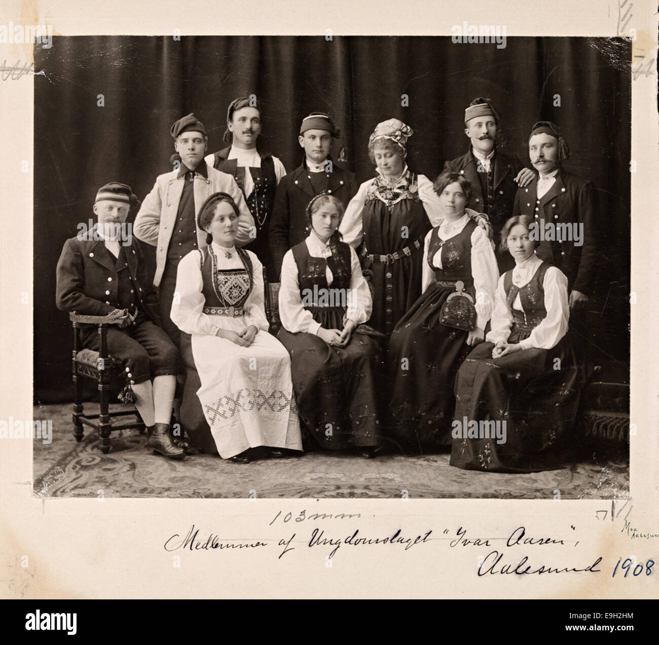 A 1908 photograph of members of the 'Ivar Aasen' youth group in Ålesund ...