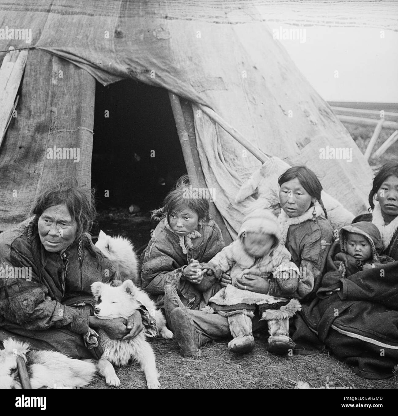 A photograph showing Nenets people (Nentser) with women and children ...