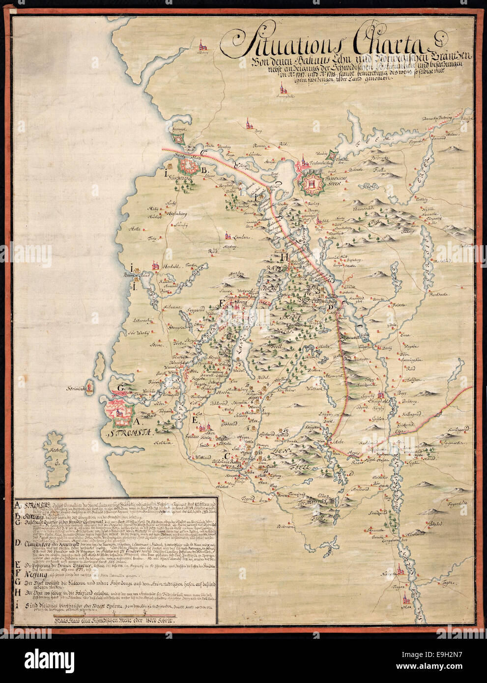 This image features a hand-drawn map from the time of King Charles XII ...