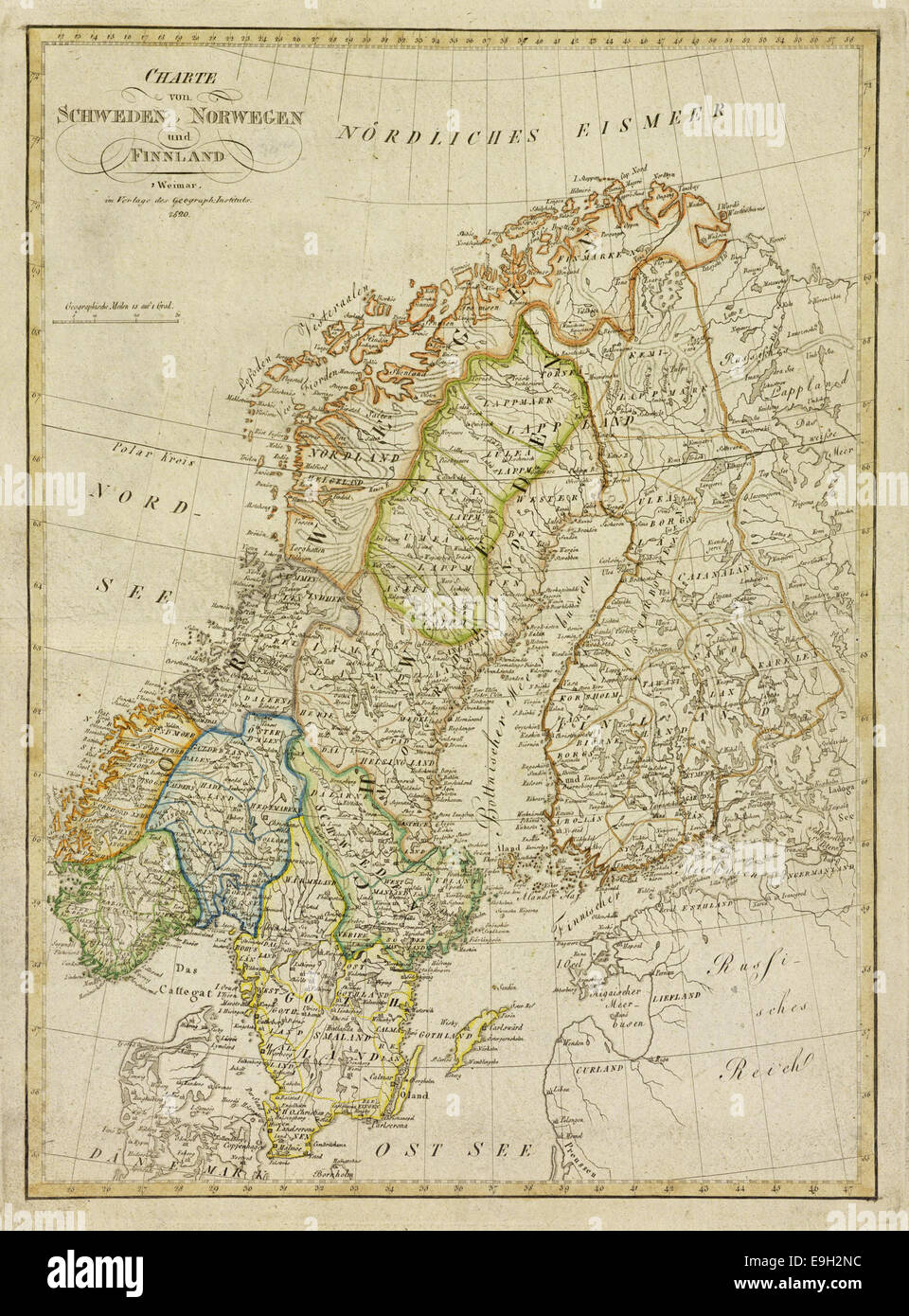 An 1820 map of Norden, illustrating the Scandinavian countries of ...