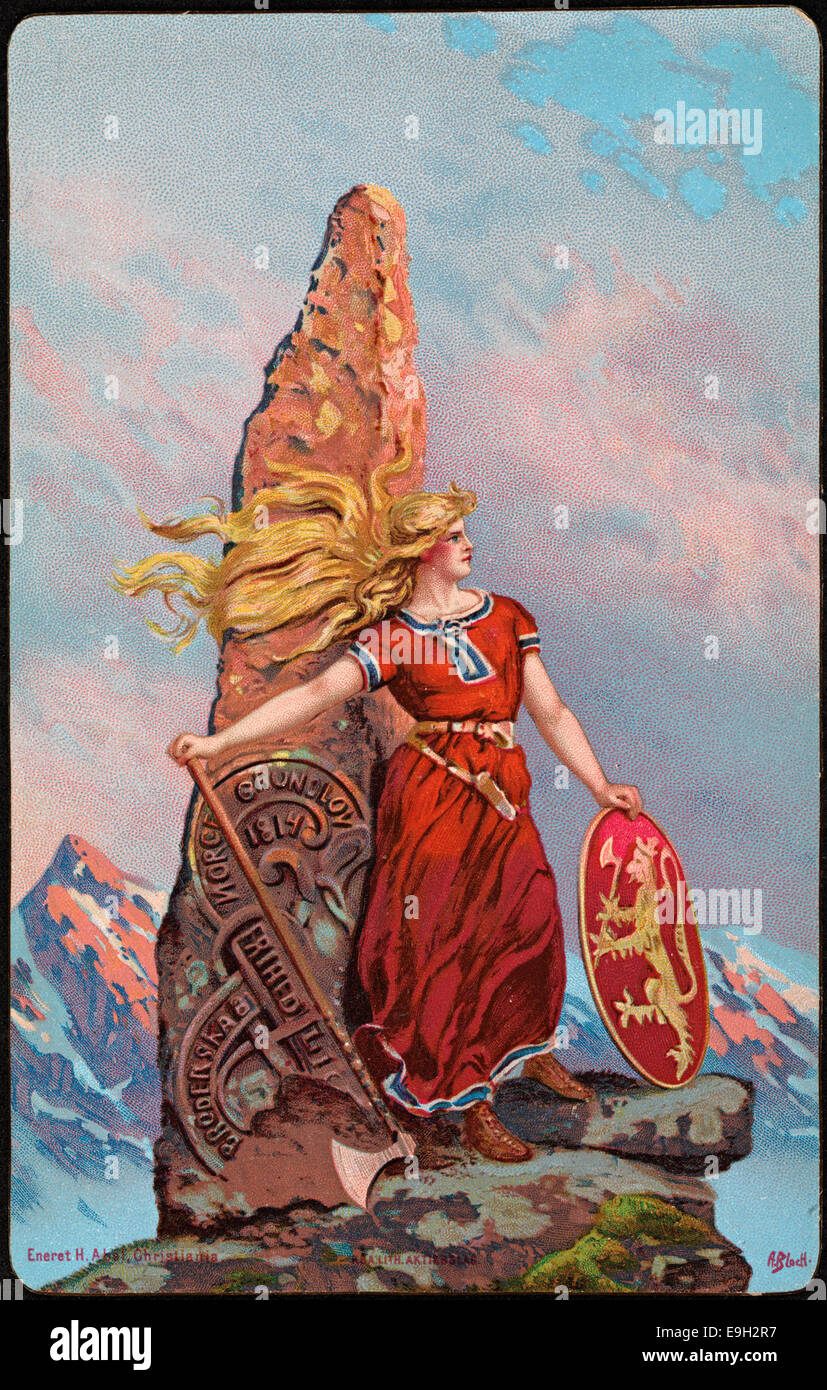 A postcard commemorating the 100th anniversary of Norway's Constitution ...