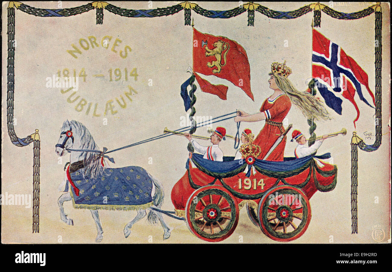 A vintage postcard commemorating Norway's centennial celebration from ...
