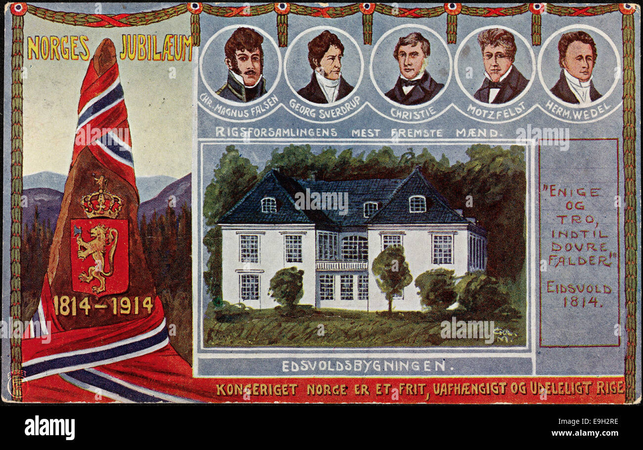 A postcard celebrating the 100th anniversary of Norway's constitution ...