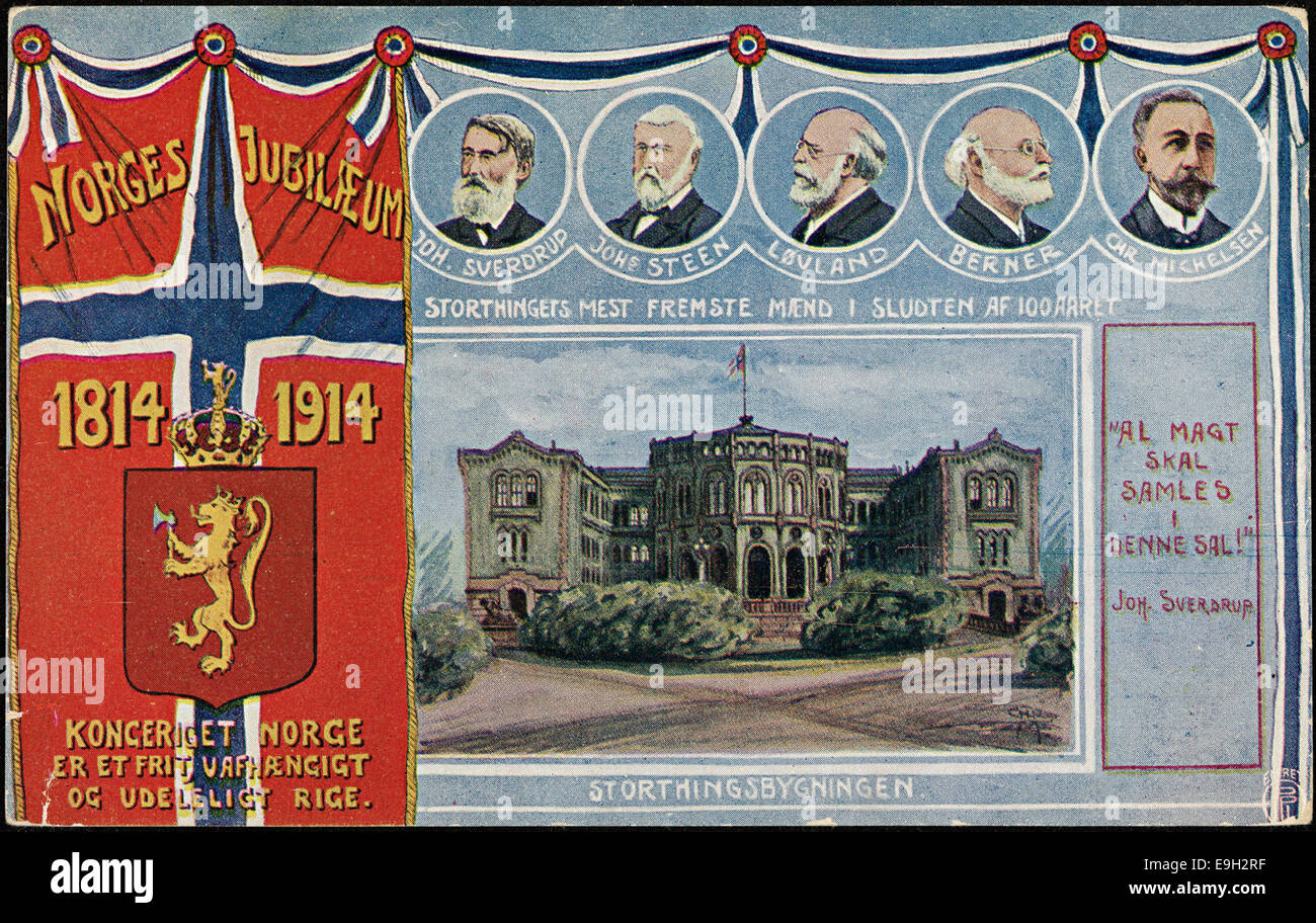 A postcard commemorating the 100th anniversary of Norway's Constitution ...