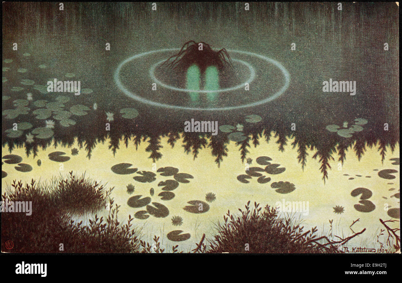 An illustration by Theodor Kittelsen titled Nøkken, depicting the ...