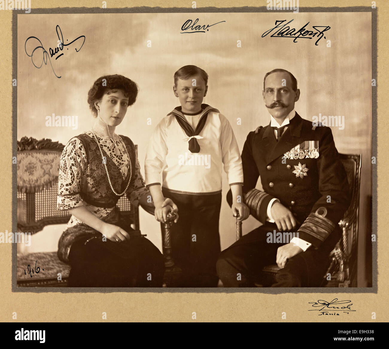 A royal portrait taken around 1910 featuring Queen Maud, Crown Prince ...