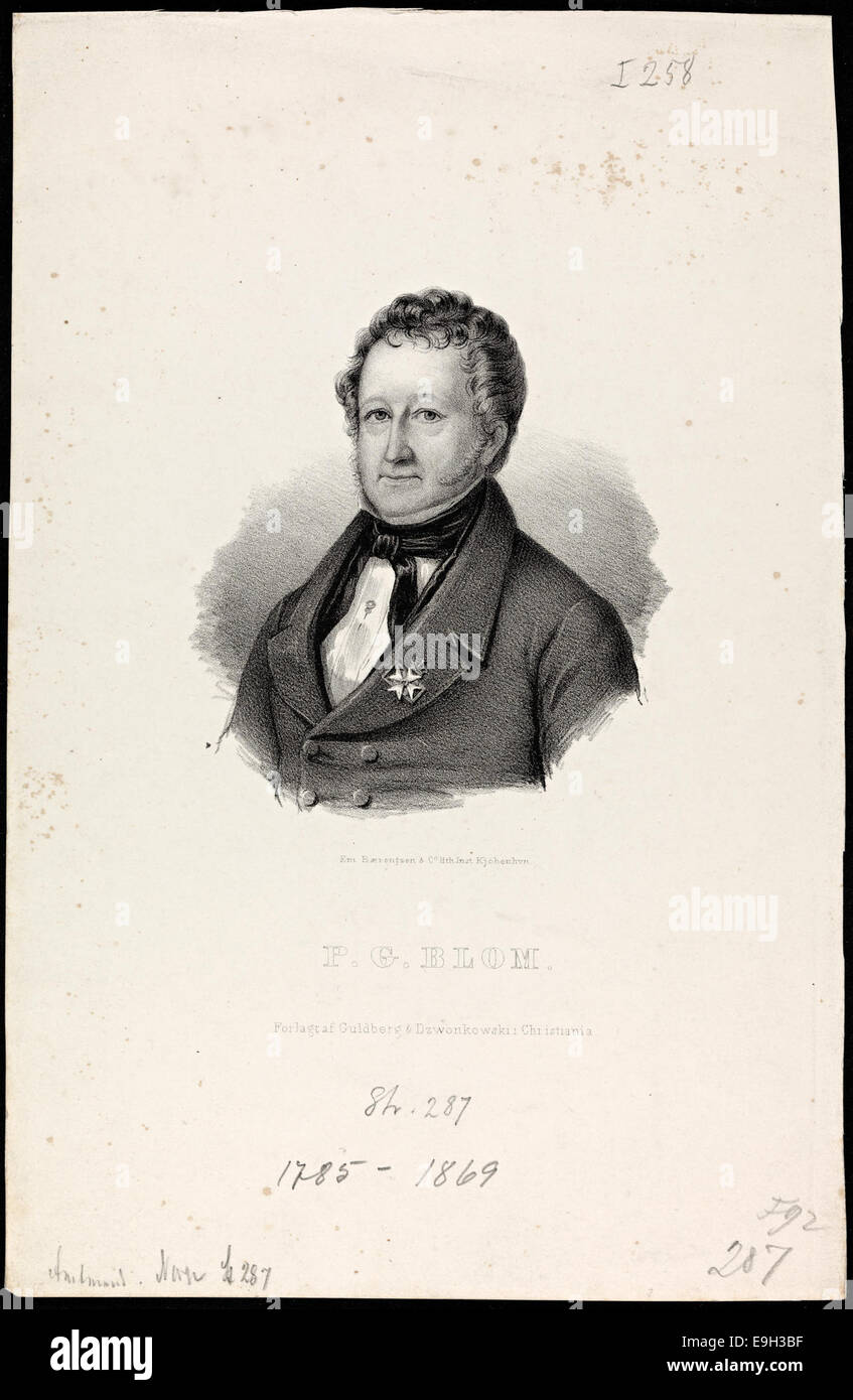 Lithograph portrait of Gustav Peter Blom, a notable figure in Norway’s ...