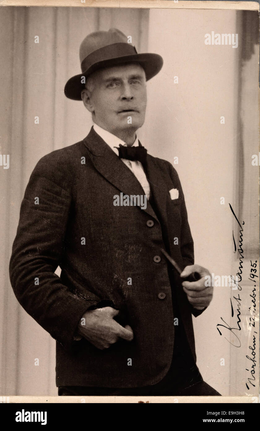 A portrait of Knut Hamsun, the Norwegian author, taken at Nørholm in ...