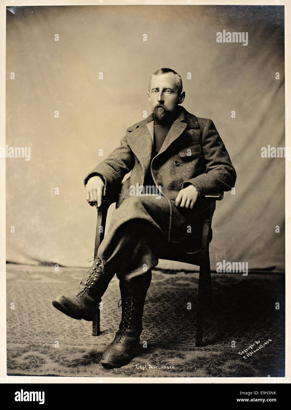 A portrait of Roald Amundsen, the renowned Norwegian explorer, taken in ...