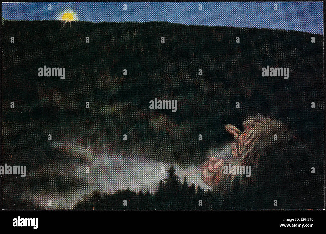 This postcard by Theodor Kittelsen, featuring illustrations of trolls ...