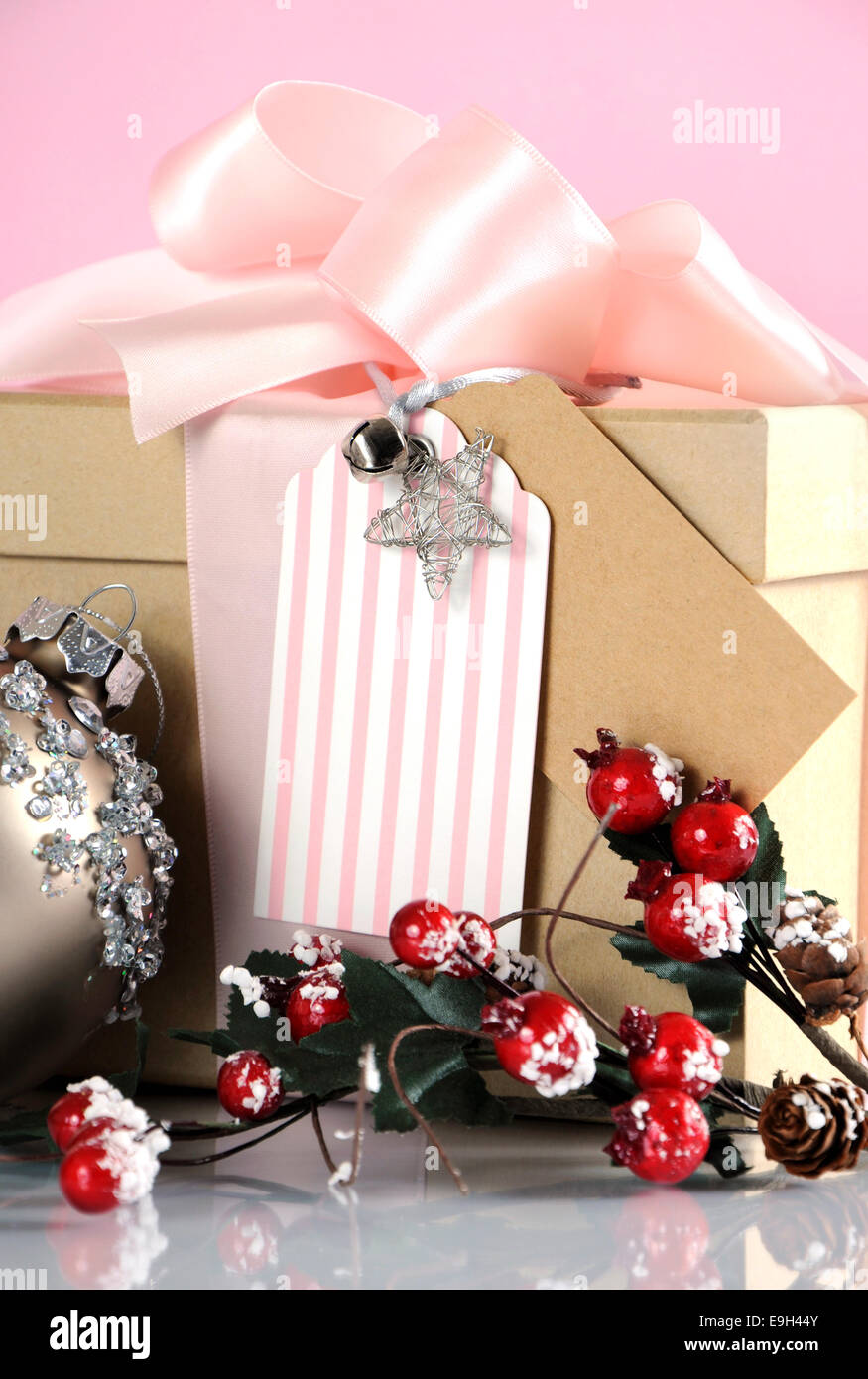 Christmas gift box in modern trend natural gift wrapping with natural ...