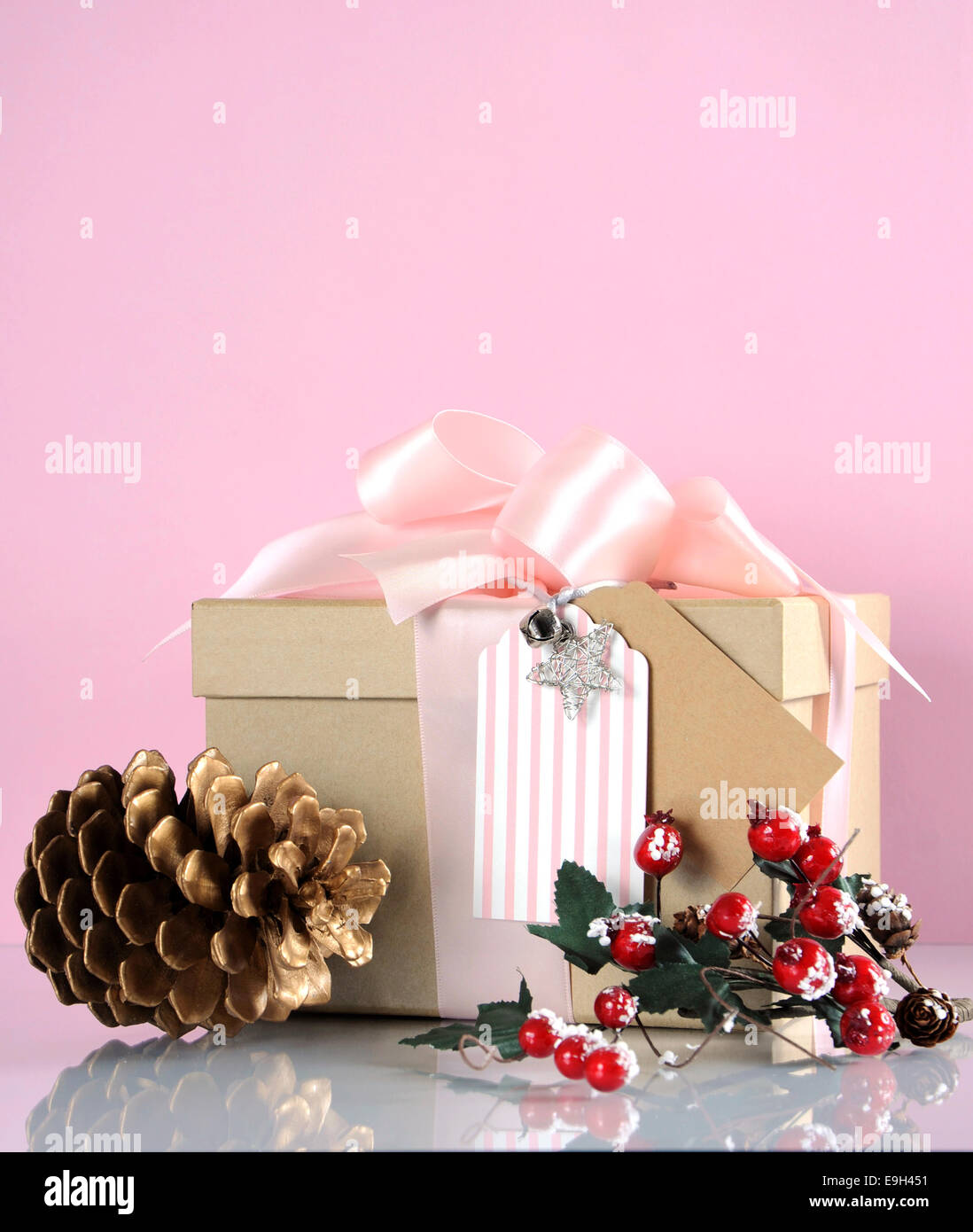 Christmas gift box in modern trend natural gift wrapping with natural ...