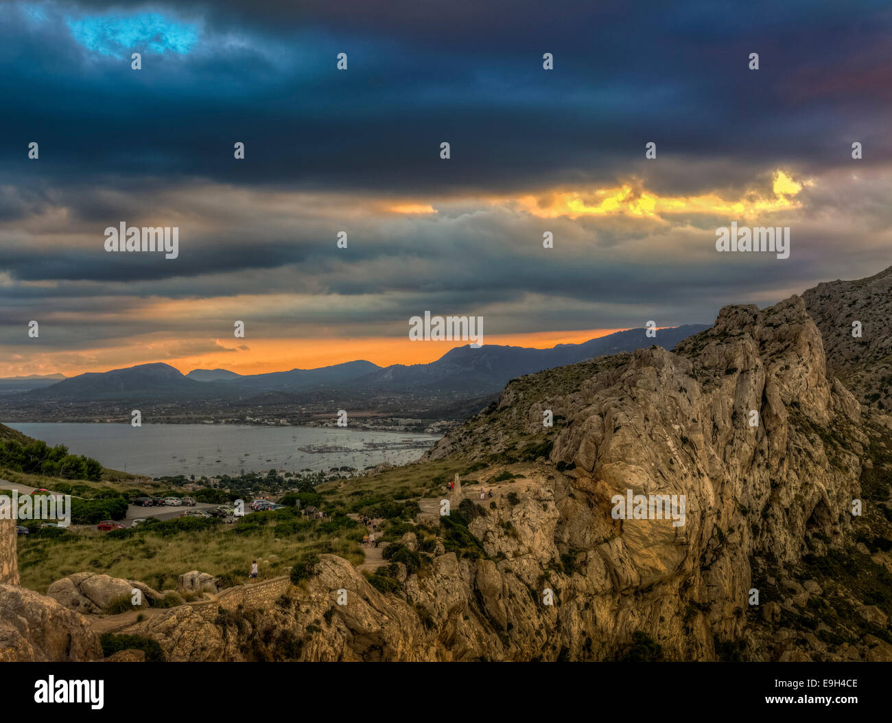 Coastal landscape in the evening, Bay of Pollensa, Pollença, Serra de ...