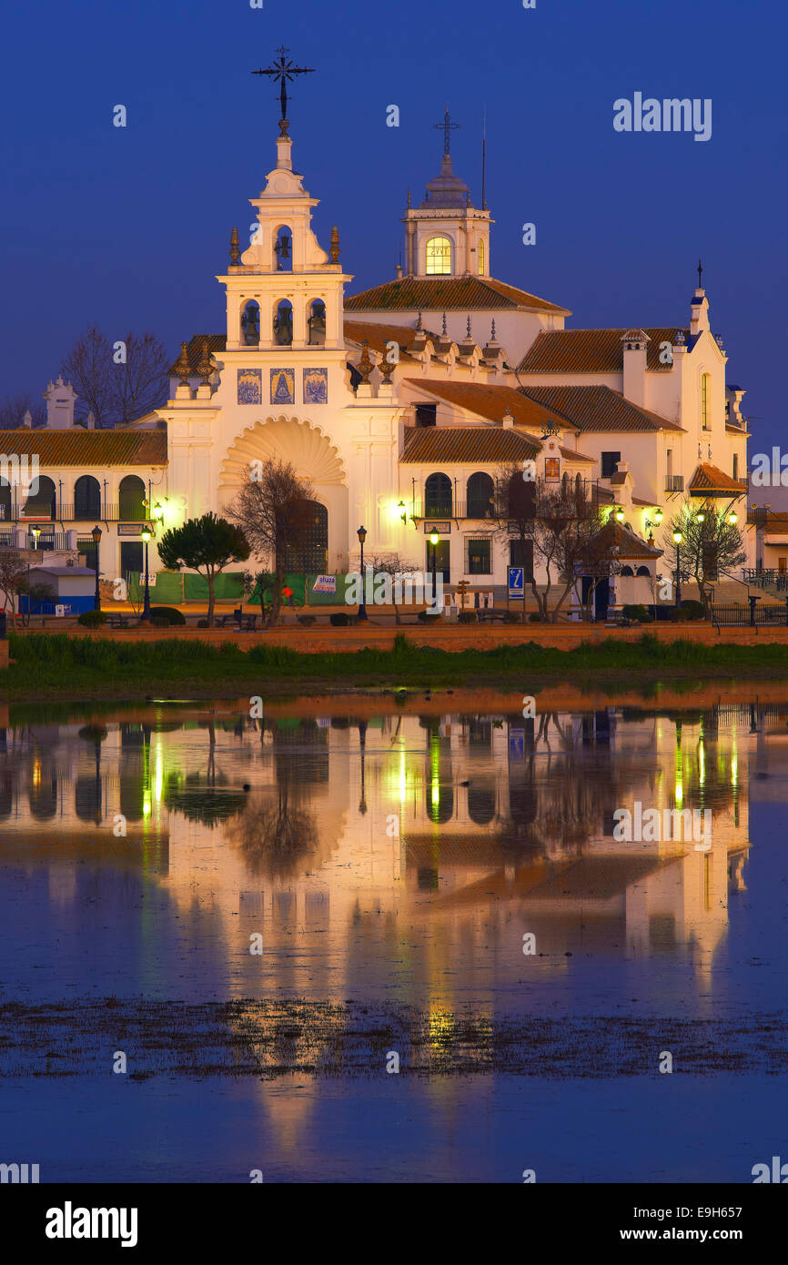 Ermita del Rocío hermitage at dusk, El Rocio, Huelva province ...