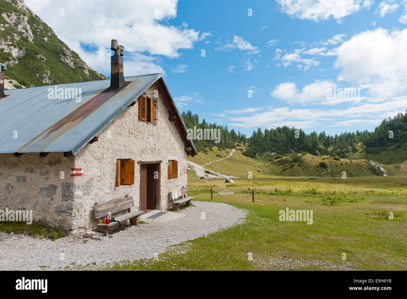 Malga Spora mountain hut, Brenta Group in the Dolomites, near Molveno ...