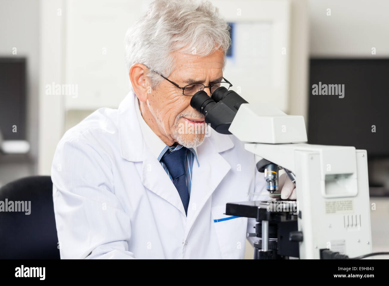 Scientist Looking Into Microscope In Laboratory Stock Photo - Alamy