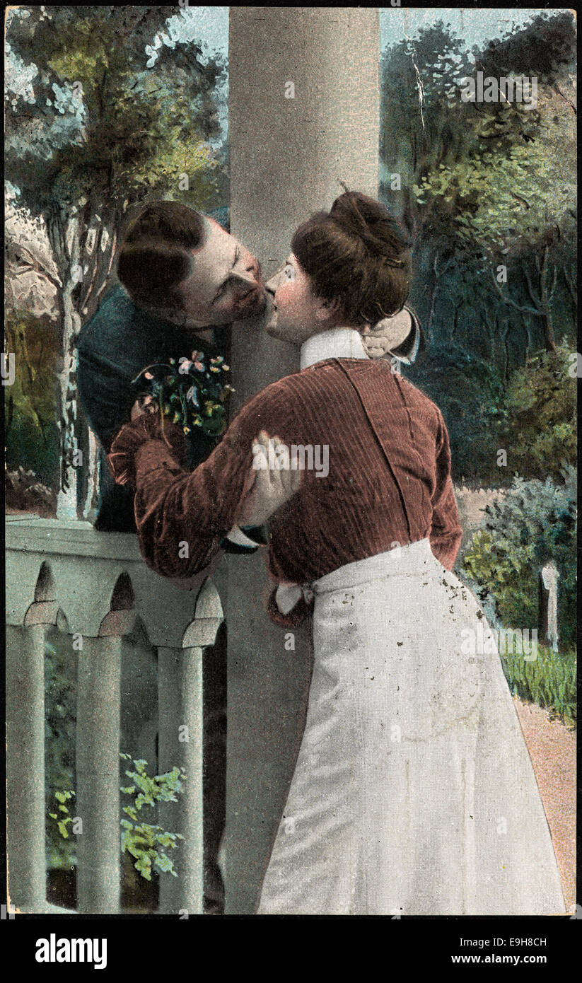 A staged photograph of a romantic couple from around 1917, set for ...