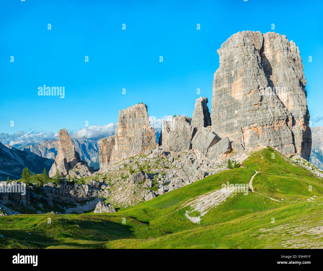 Cinque Torri with blue sky, Dolomites, Veneto, Italy Stock Photo - Alamy