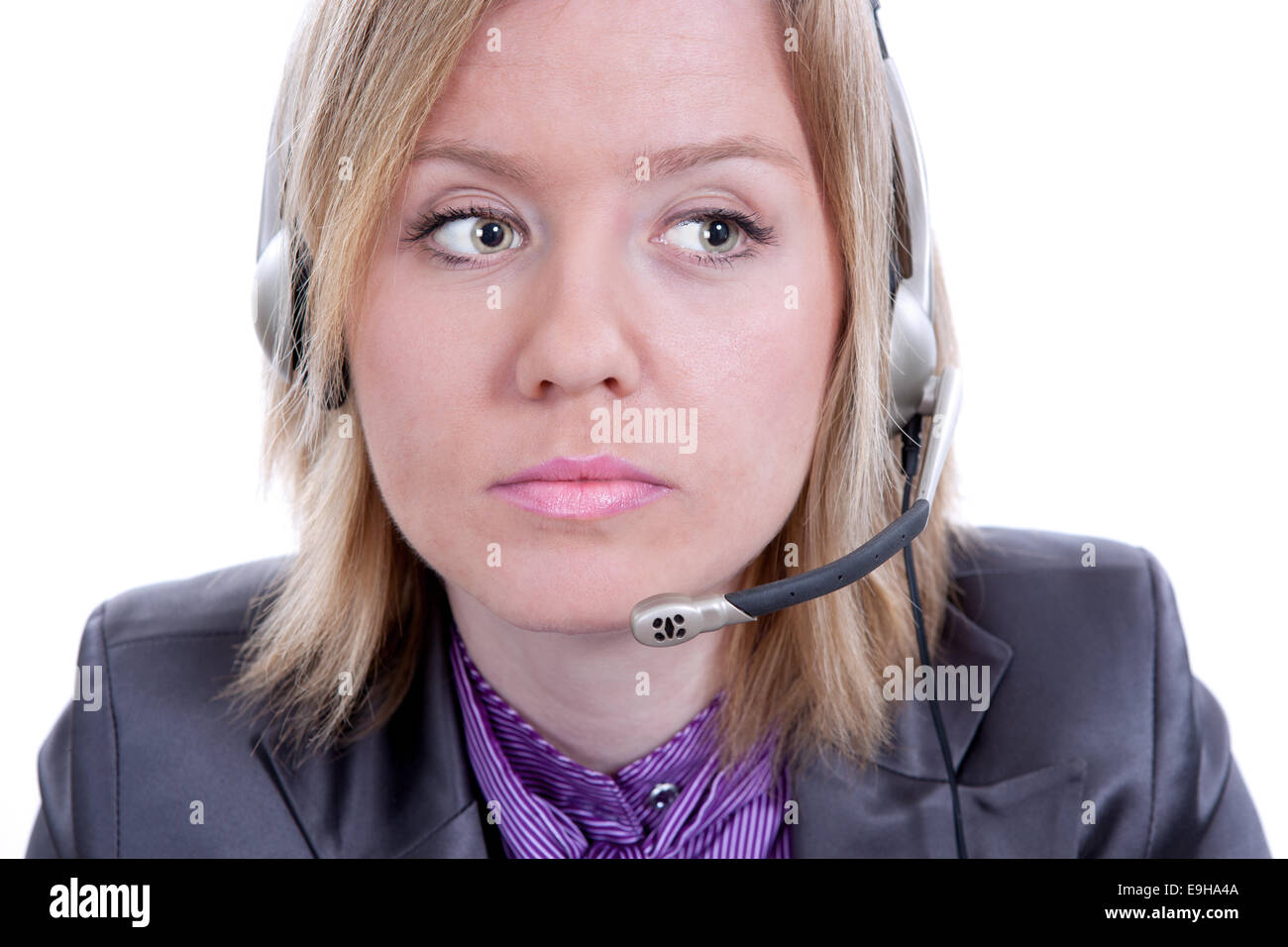 Closeup portrait of serious customer service agent Stock Photo - Alamy