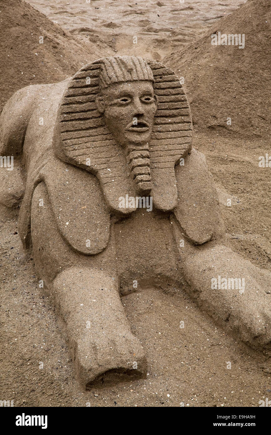 Egyptian sphinx, sand sculpture, Torremolinos, Málaga province ...