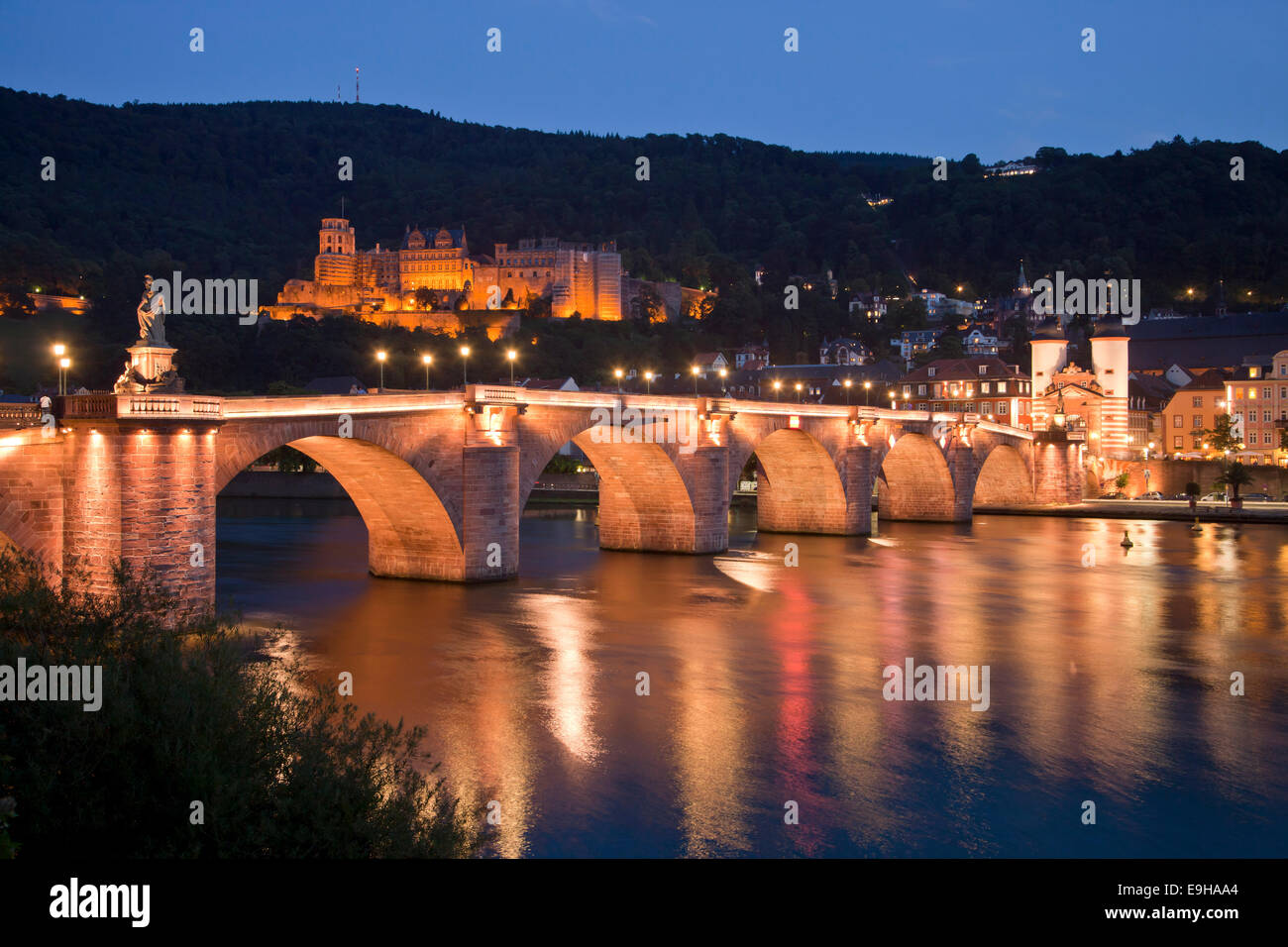 The old bridge of heidelberg at night hi-res stock photography and ...