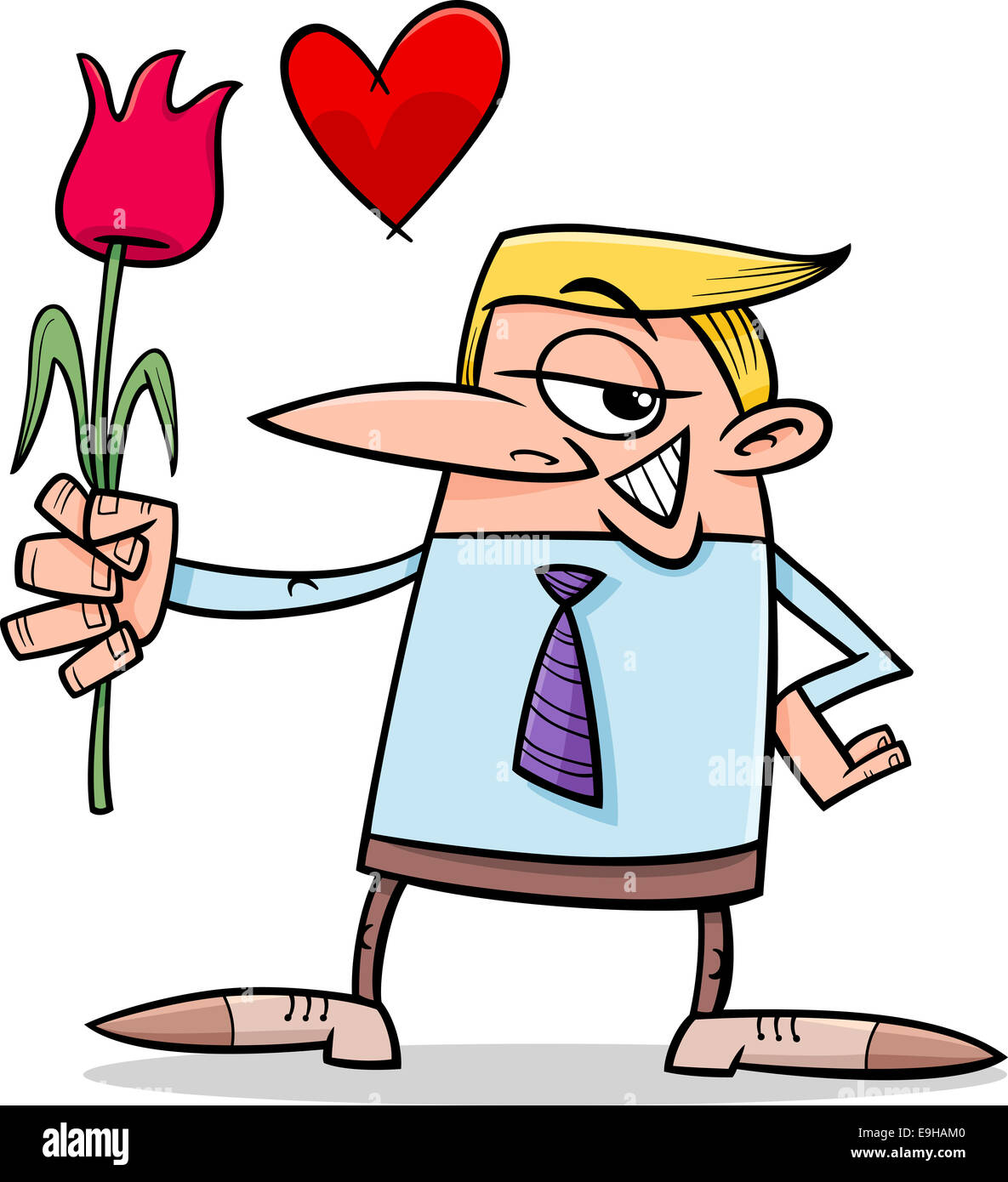 Cartoon Illustration of Funny Man in Love with Flower Stock Photo - Alamy