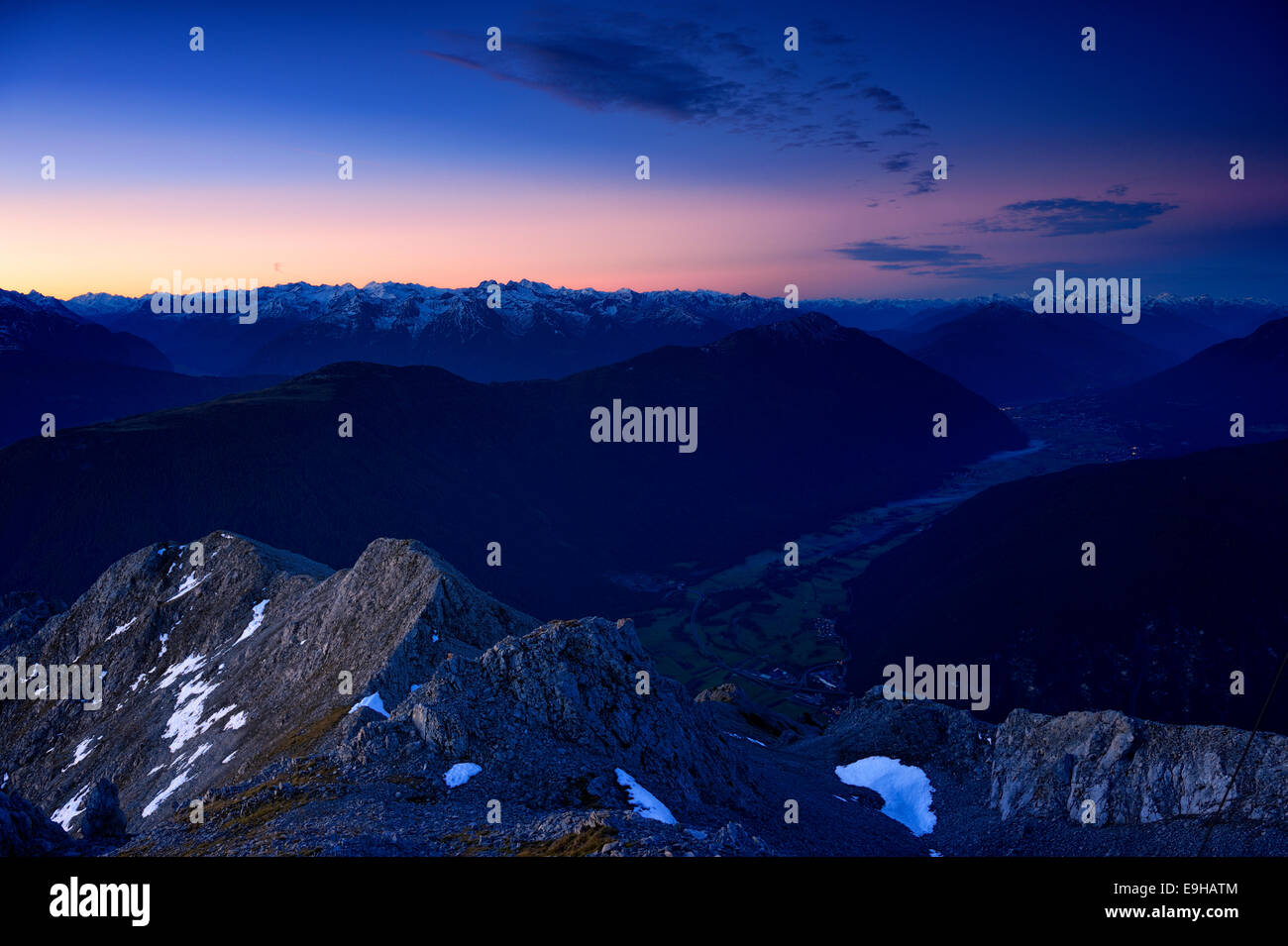 Blue hour over the Inn valley, Ehrwald, Tyrol, Austria Stock Photo - Alamy