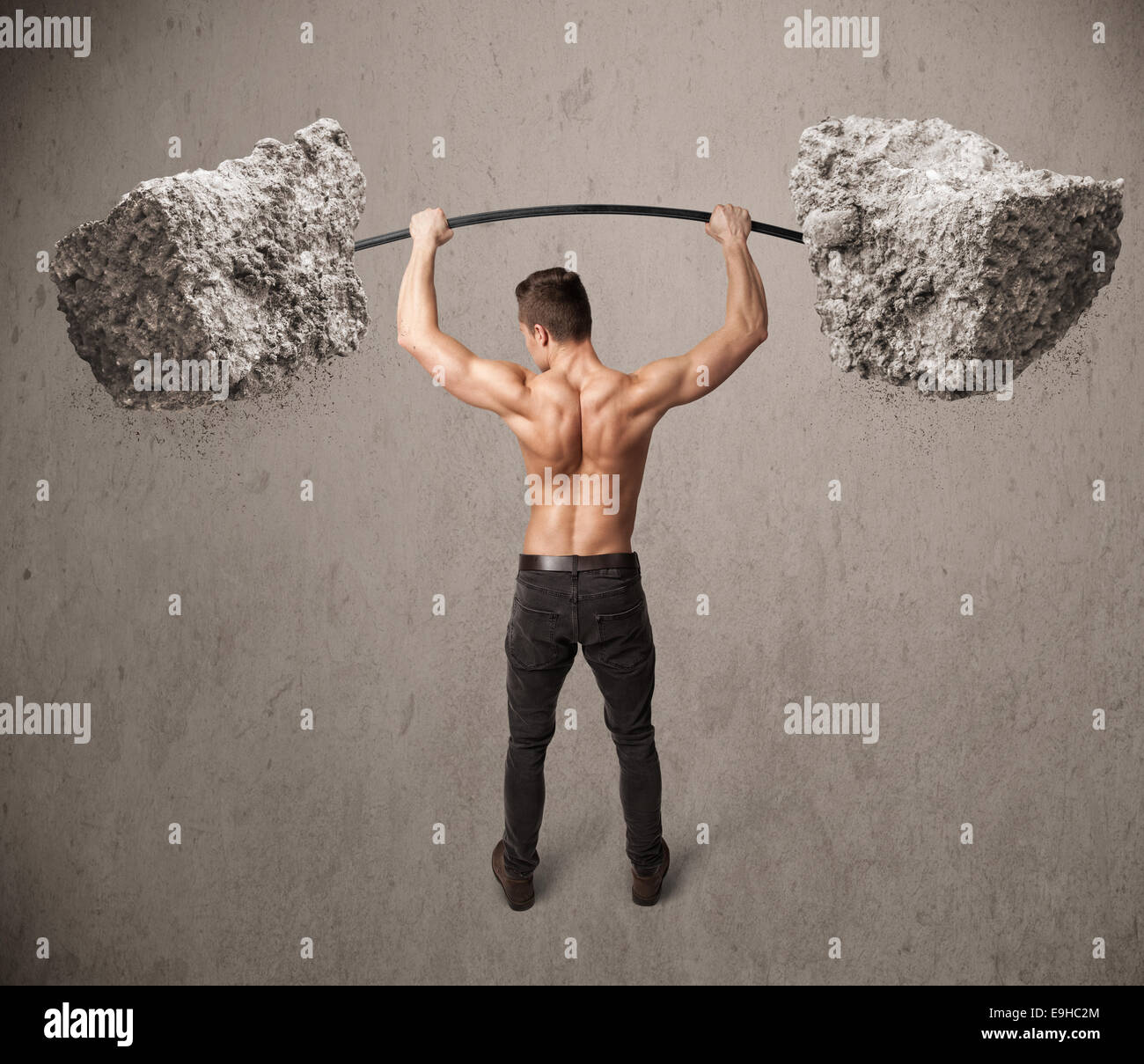 muscular man lifting large rock stone weights Stock Photo - Alamy