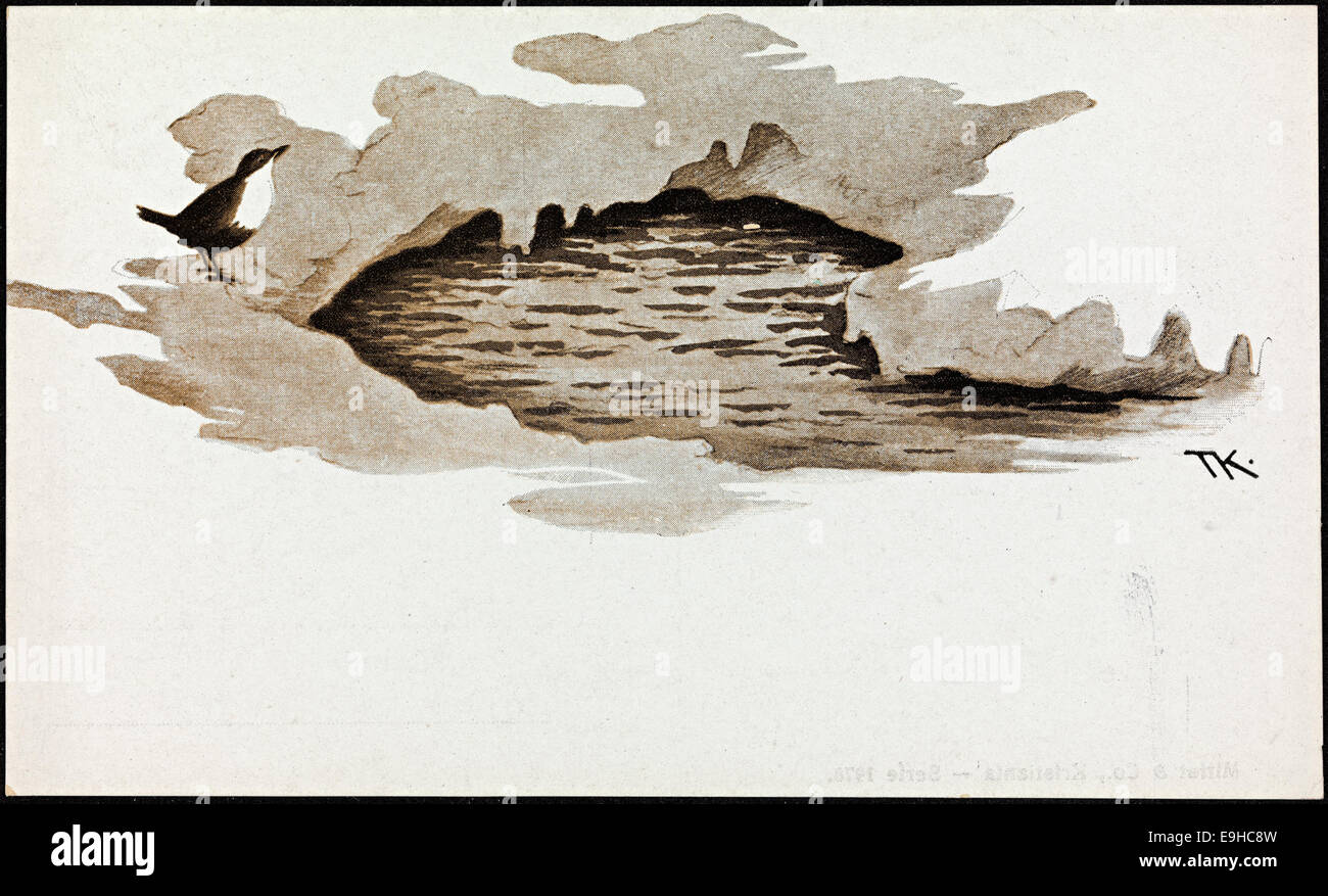 A painting by Theodor Kittelsen titled Winter River that depicts a ...