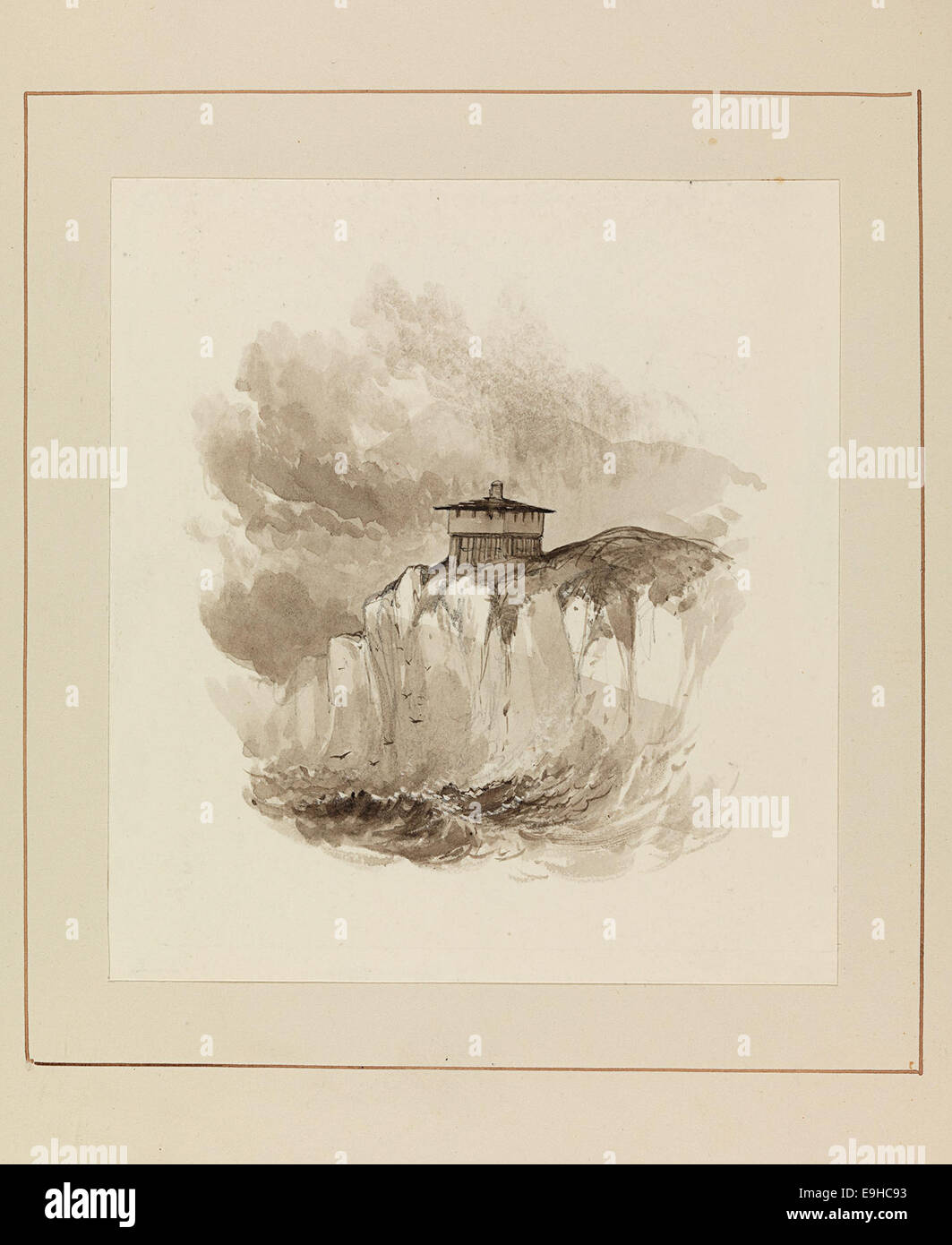 A watercolor painting by Robert Batty depicting a watchtower on the ...