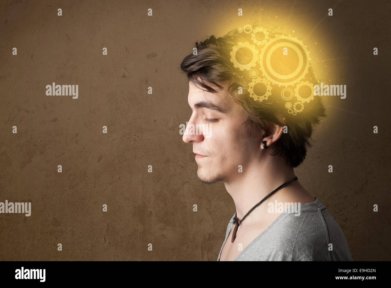 Young person thinking with a machine head illustration Stock Photo - Alamy