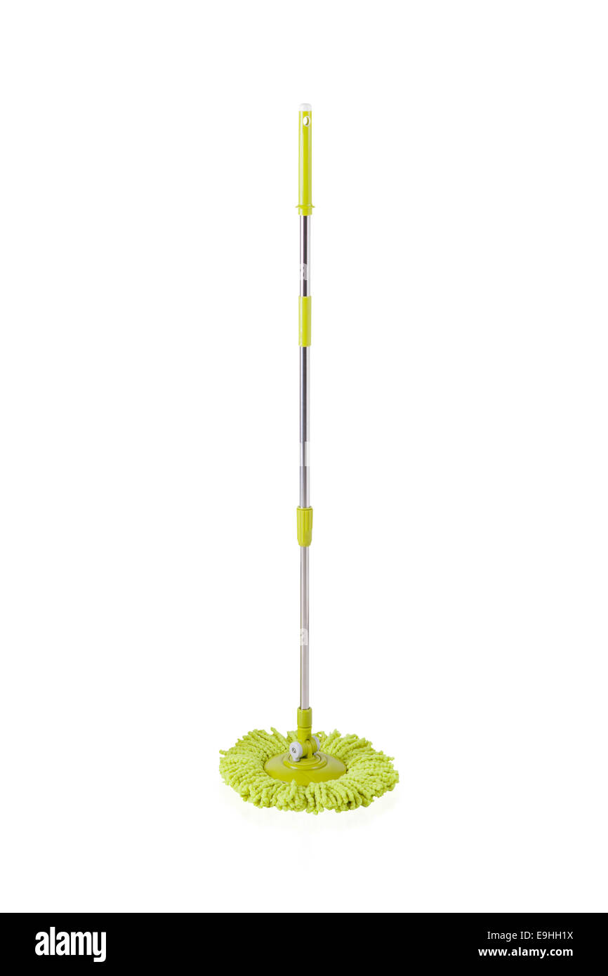 Green cleaning mop isolated on white background Stock Photo - Alamy