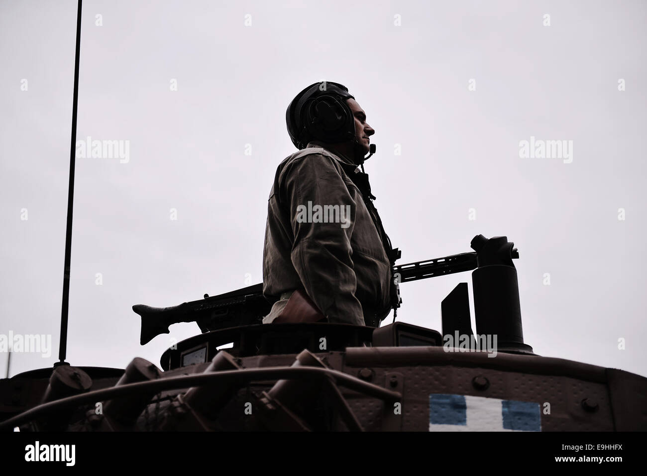 Thessaloniki, Greece. 28th October, 2014. A member of a tank crew of ...