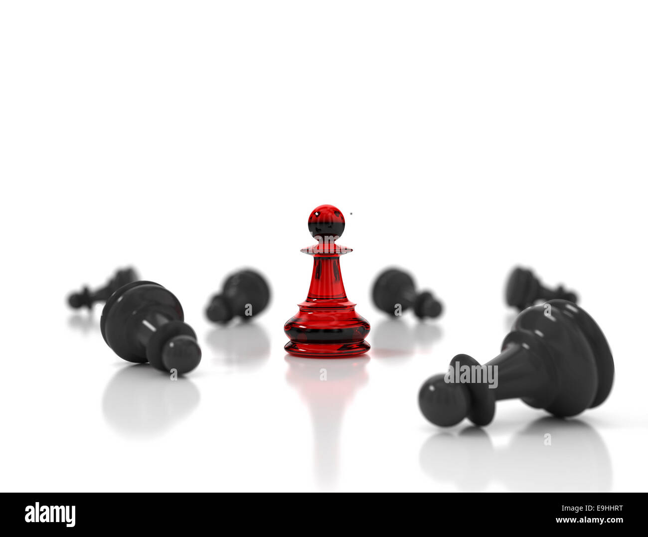 Single red chess pawn standing after the battle. Business strategy ...