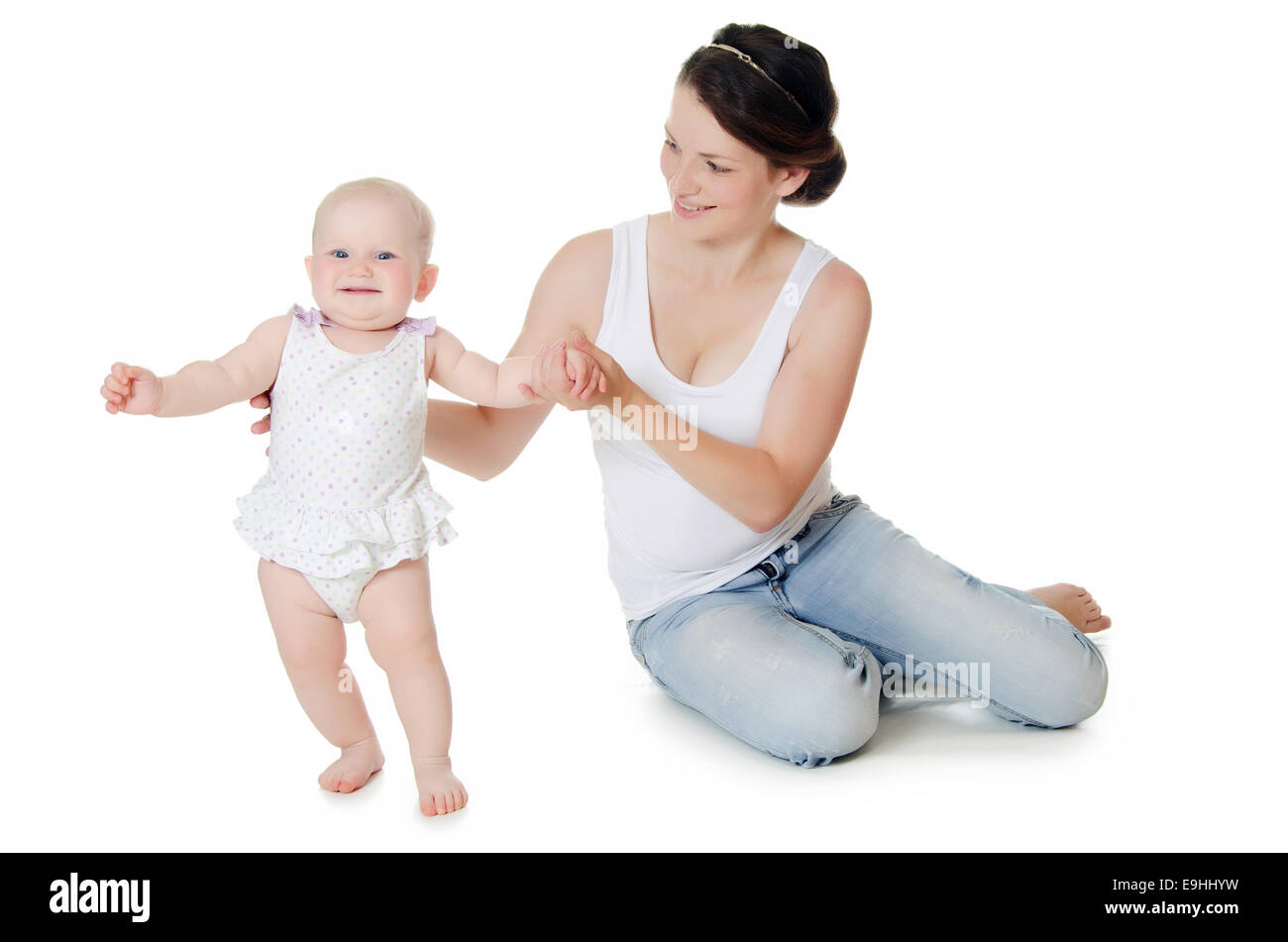 happy mother with baby over white Stock Photo - Alamy