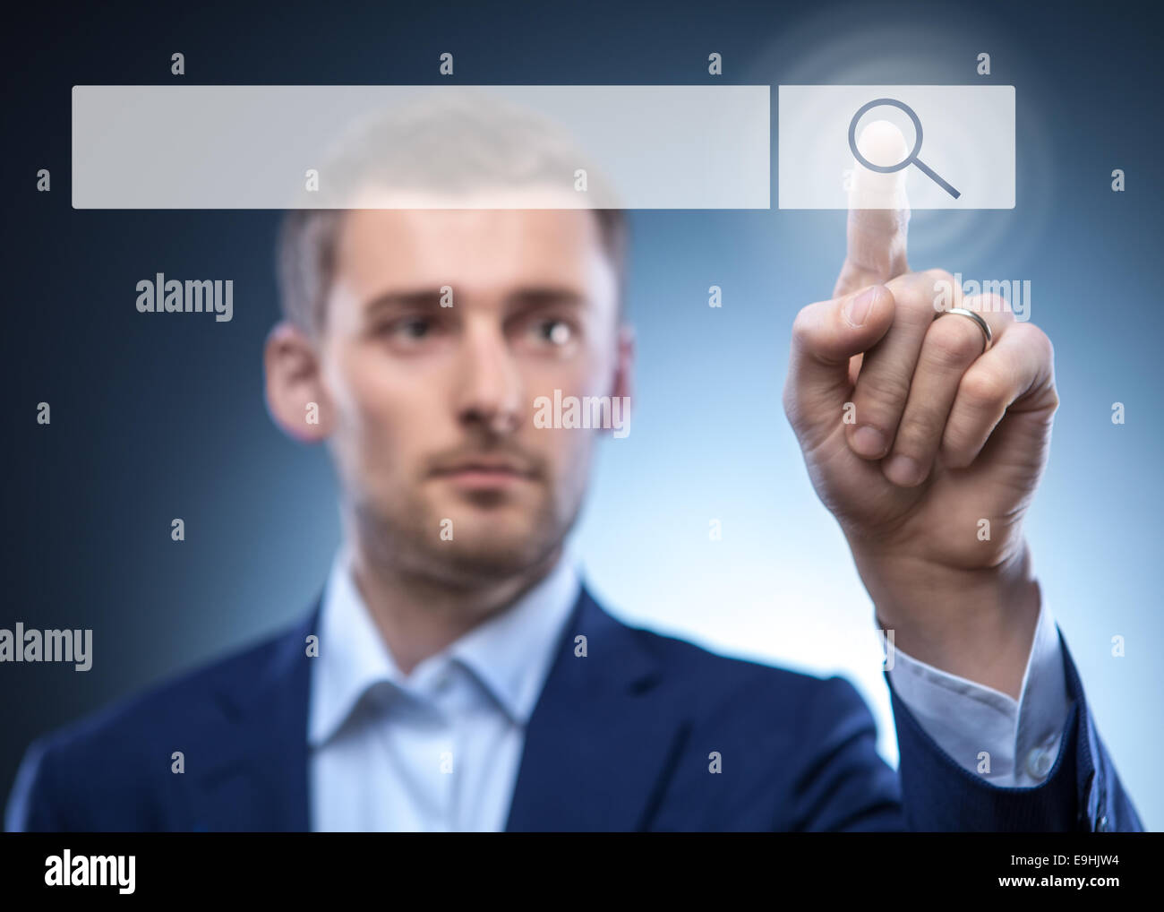 man touch search button Stock Photo - Alamy