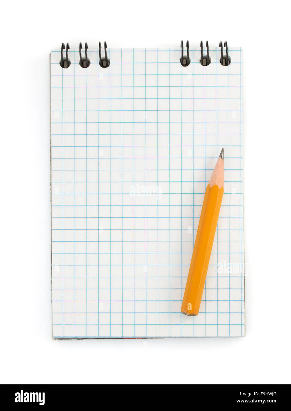 pencil on checked notebook isolated on white background Stock Photo - Alamy