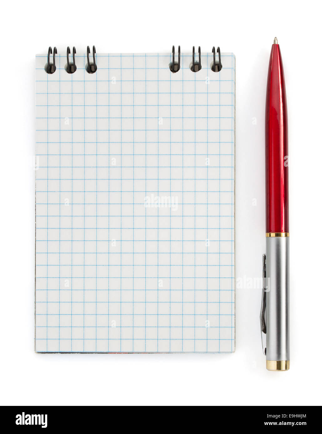 checked notebook and pen isolated on white background Stock Photo - Alamy