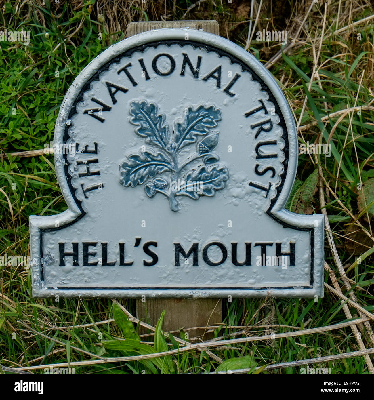 A National Trust sign at Hells Mouth near Porttreath, Cornwall Stock ...