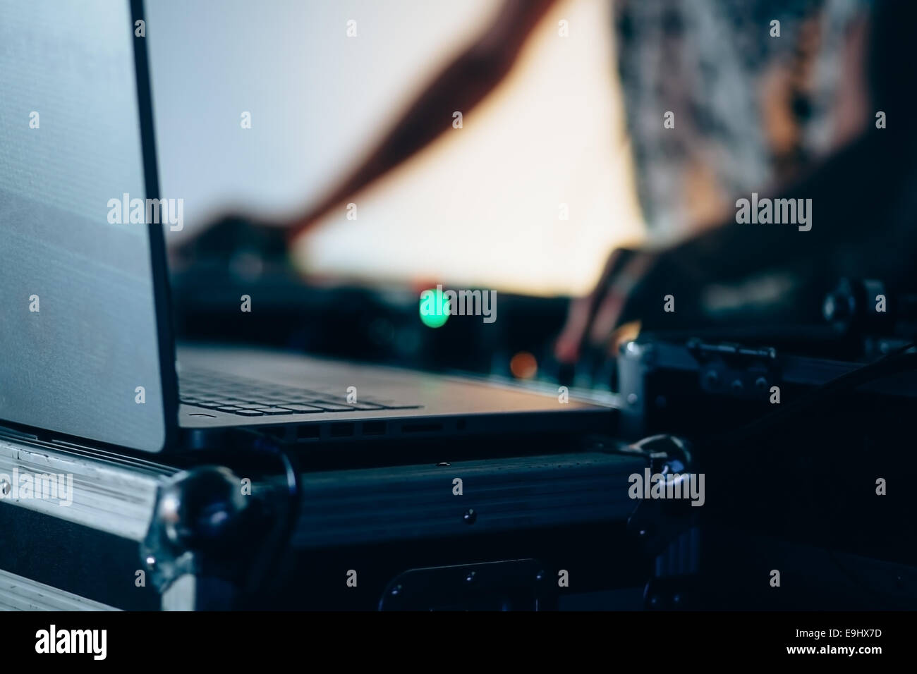 Female dj at work in night club. Selective focus on foreground Stock ...
