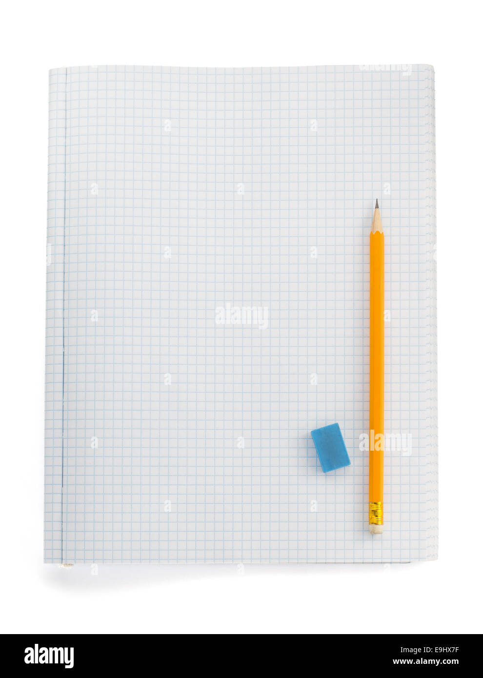 pencil on checked notebook isolated on white background Stock Photo - Alamy