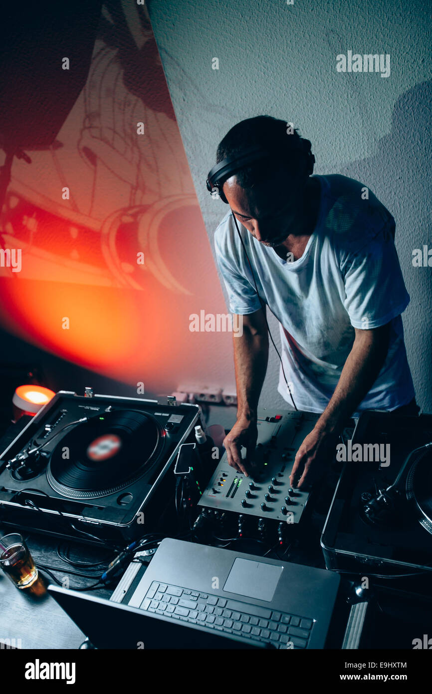 Male dj at work in night club. Shallow depth of field Stock Photo - Alamy