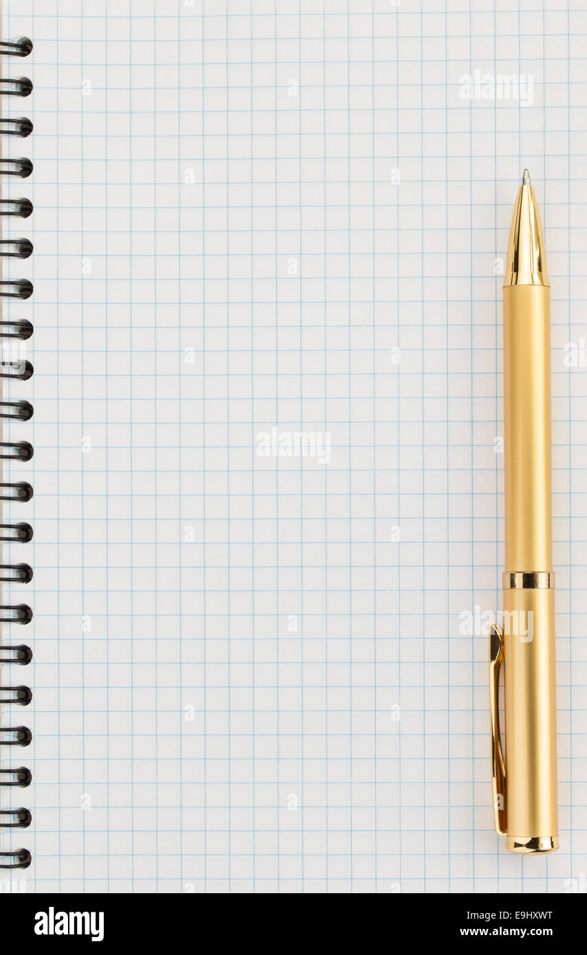 pen and checked paper of notebook as background Stock Photo - Alamy