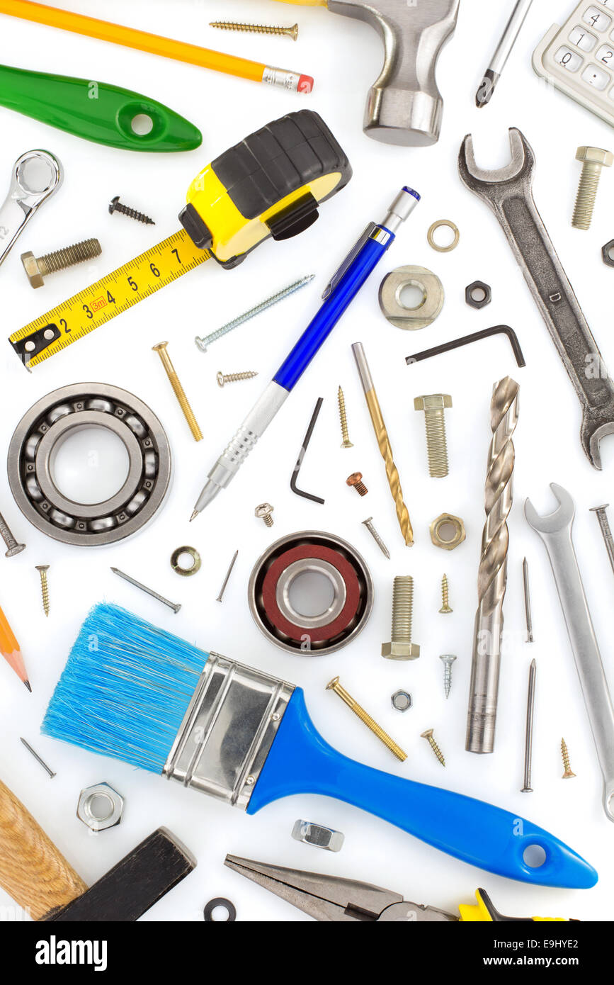 set of tools and instruments isolated on white background Stock Photo ...