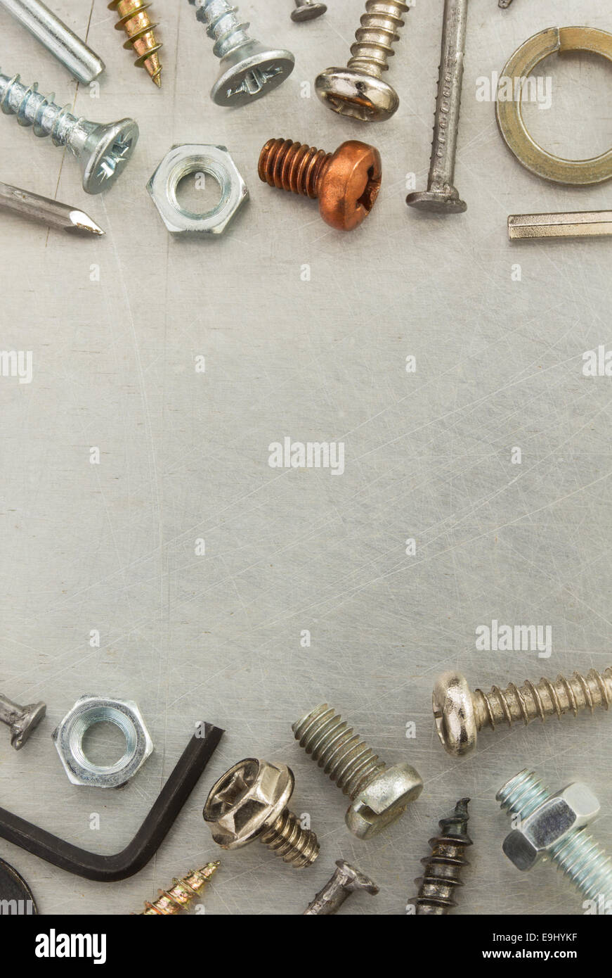 hardware tools at metal background texture Stock Photo - Alamy