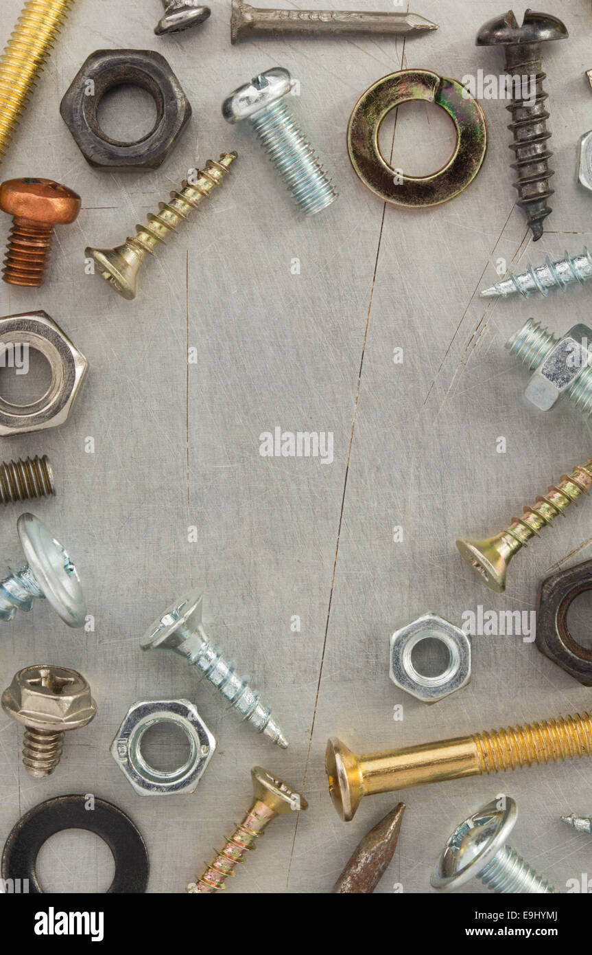 hardware tools at metal background texture Stock Photo - Alamy
