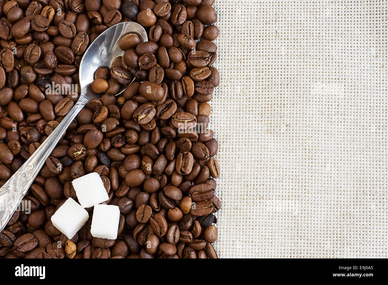 spoon with sugar at textile and coffee Stock Photo - Alamy
